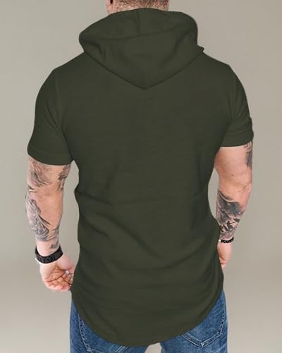 Aiyino Men's Short Sleeve Athletic Hoodies Sport Sweatshirt Solid Color Fashion Pullover 2XL Army Green