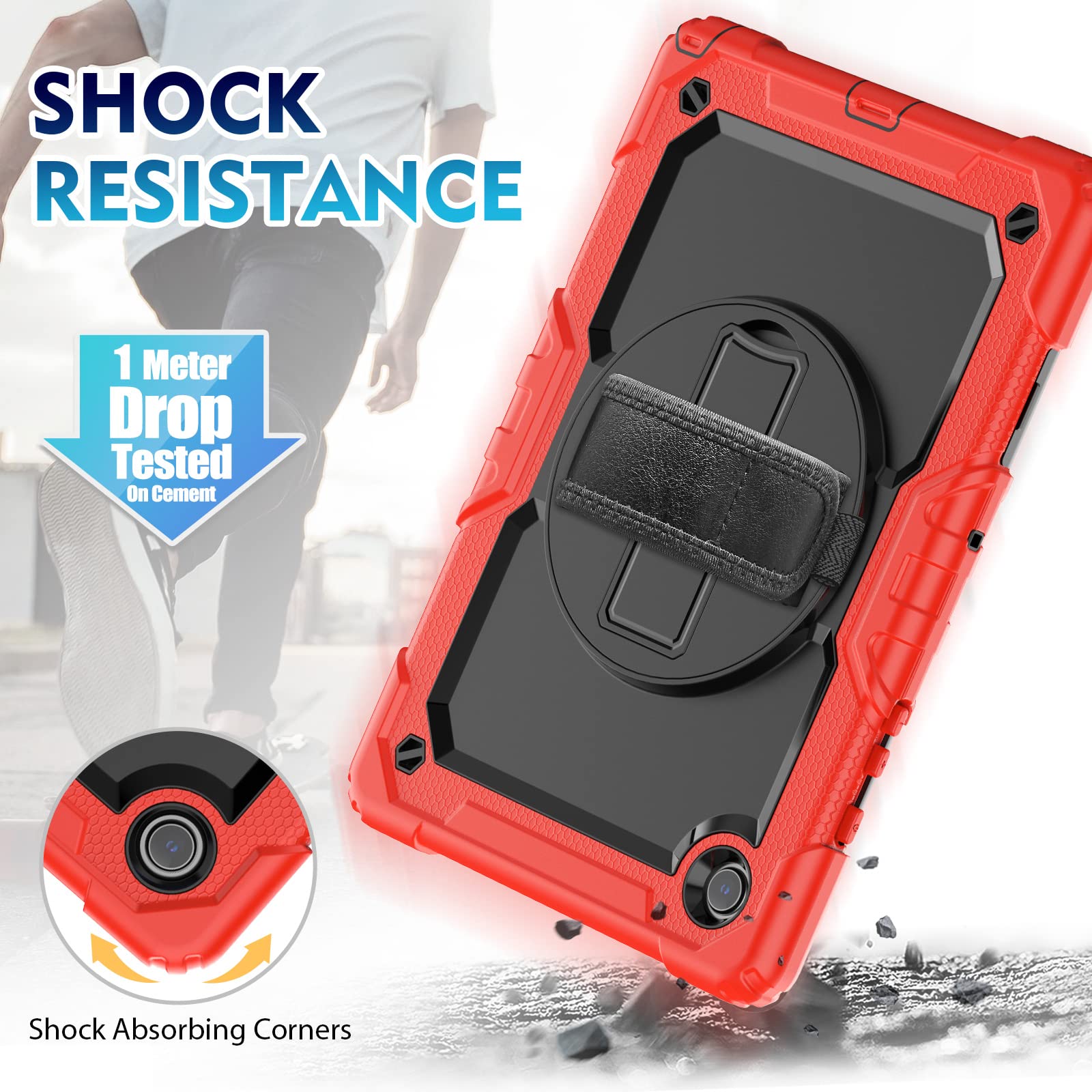 Timecity Case for Samsung Galaxy Tab A8 10.5 inch SM-X200/X205/X207 with 360 Degree Rotatable Kickstand Hand Strap Shoulder Strap for Samsung Galaxy Tab A8 Tablet 2022 Released, Red