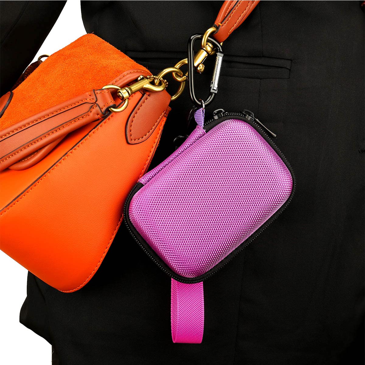 Biu-Boom (Only Case )Carrying Bag Small Travel case,Carabiner or Lanyard, for Battery,Charger, Kit,(Only Case) (Pink)