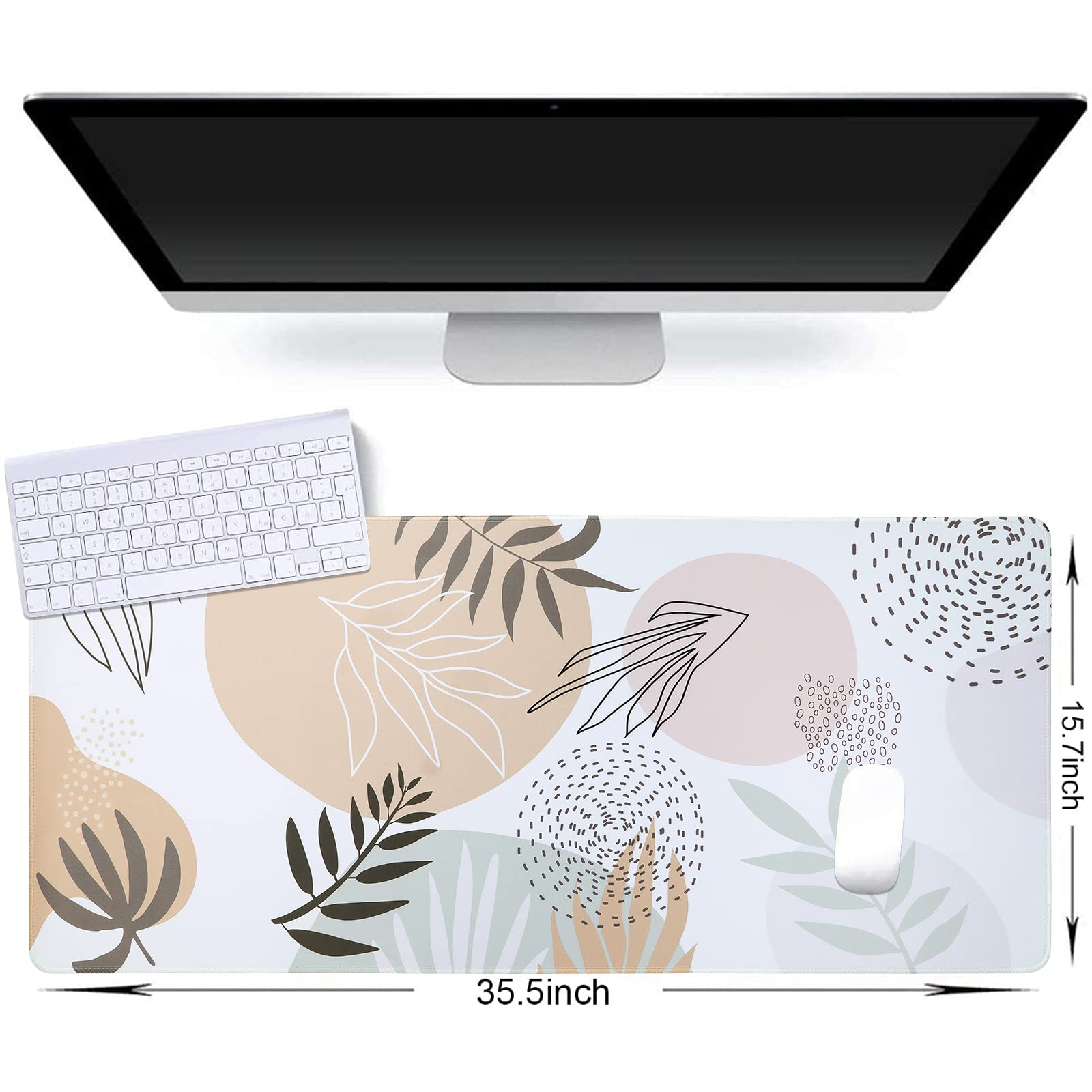 iLeadon Extended Gaming Mouse Pad, 35.4x15.75 inches, XXL Desk Mat, Non-Slip Rubber Base, Wave Pattern (Tropical Leaf)