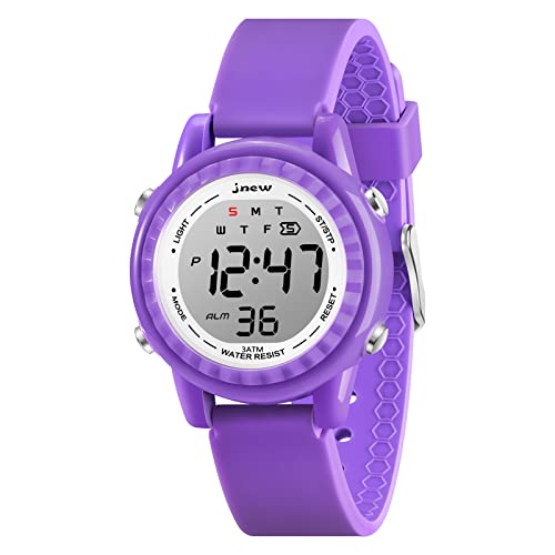 Venhoo Kids Watch Silicone Color Flashing Light Outdoor Sport Toddler Wrist Watch with Luminous Alarm Stopwatch for 3-12 Ages Little Girls Boys Child-Deep Purple