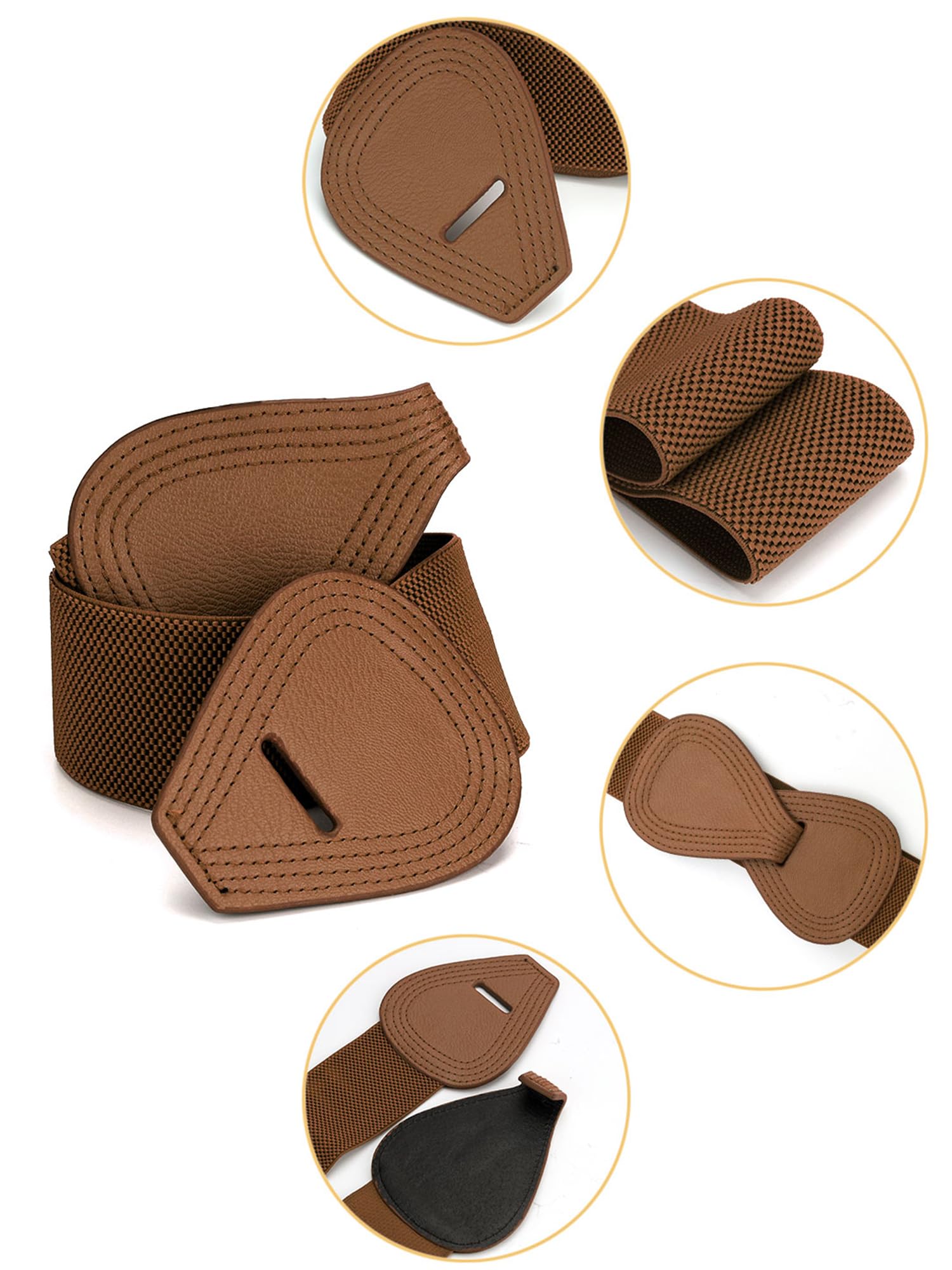 Allegra K Plus Size Interlock Buckle 8-shaped Faux Leather Elastic Belt Cinch Waistband for Lady Fit Waist Girth:25"/63.5cm-37"/94cm Brown