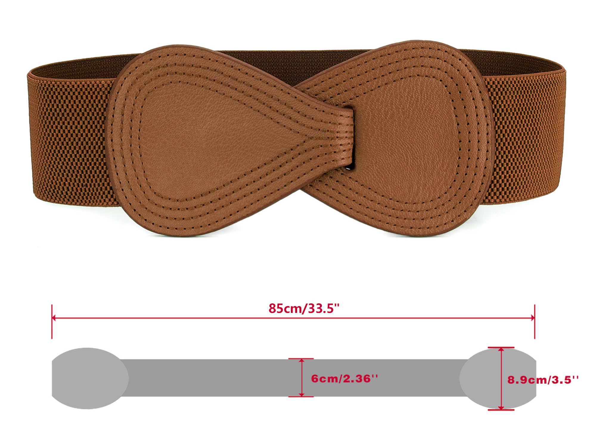 Allegra K Plus Size Interlock Buckle 8-shaped Faux Leather Elastic Belt Cinch Waistband for Lady Fit Waist Girth:25"/63.5cm-37"/94cm Brown