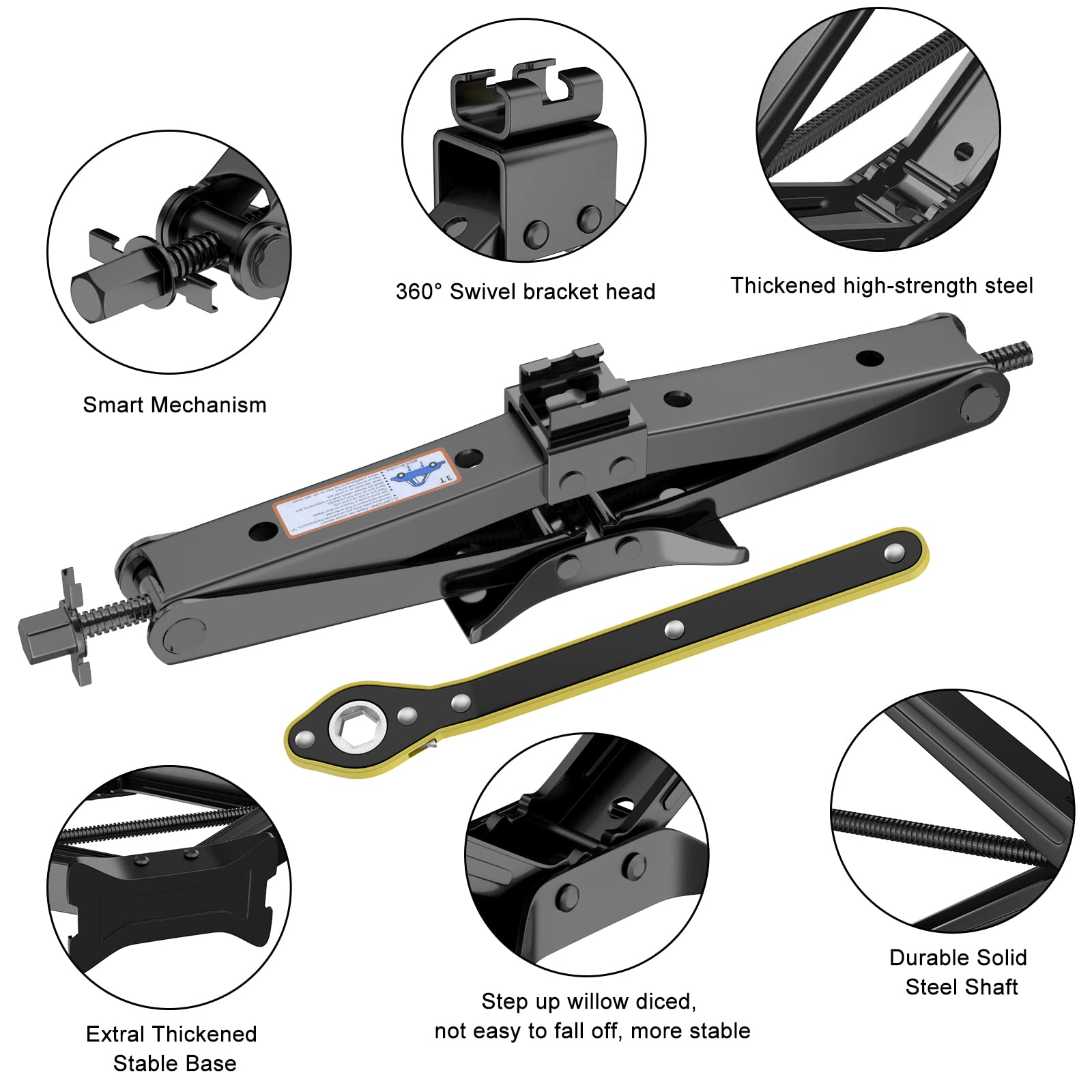 IMAYCC 3 Ton (6609 lbs) Car Jack - Bi-Directional Scissor Jack for Sedan, Coupe, SUV, MPV & More