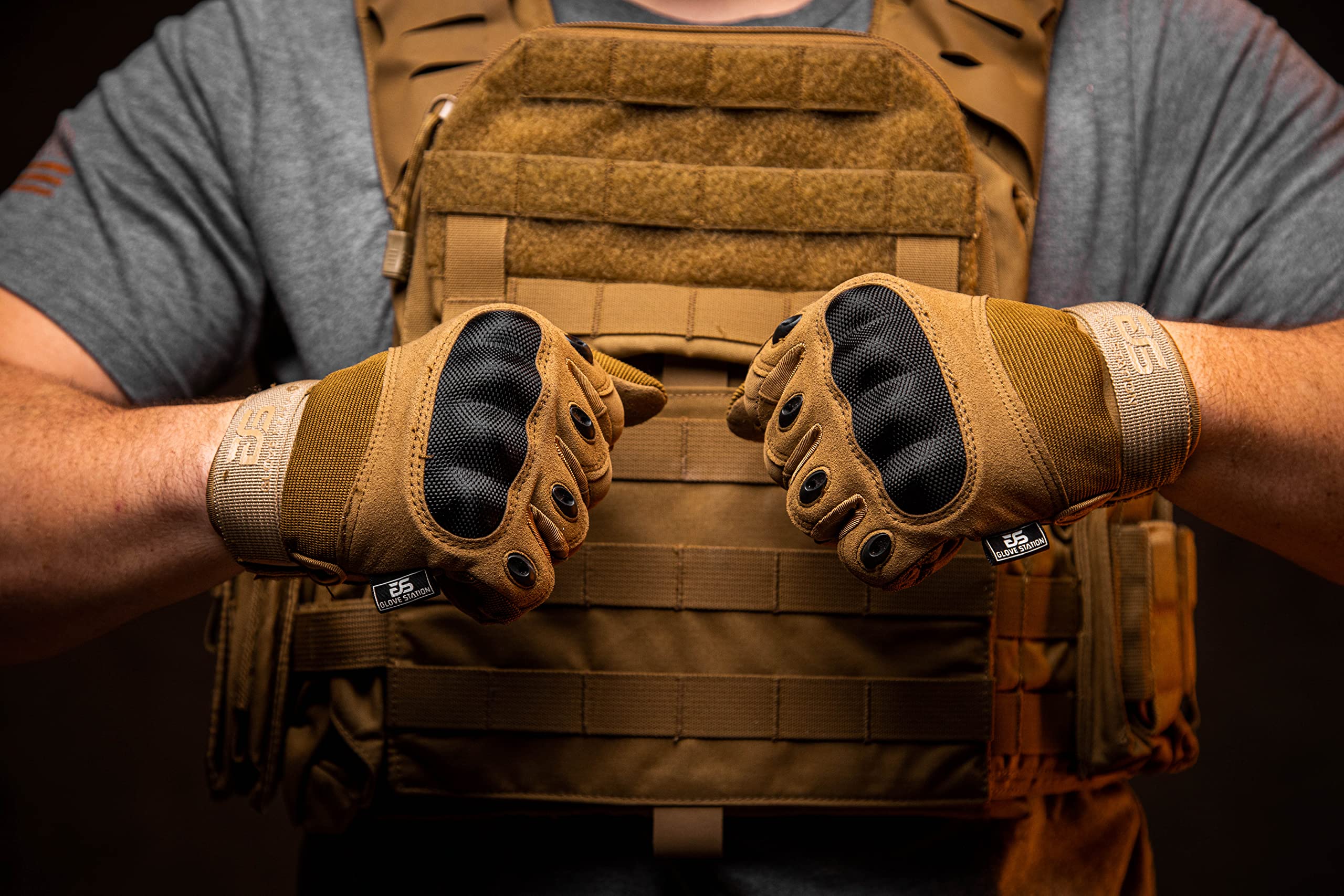 Glove Station - Tactical Shooting Hard Knuckle Gloves for Men and Woman with Touchscreen Fingers - Durable and Comfortable Hand-Gear for Outdoor Work Shooting and Hunting - Gray/Medium