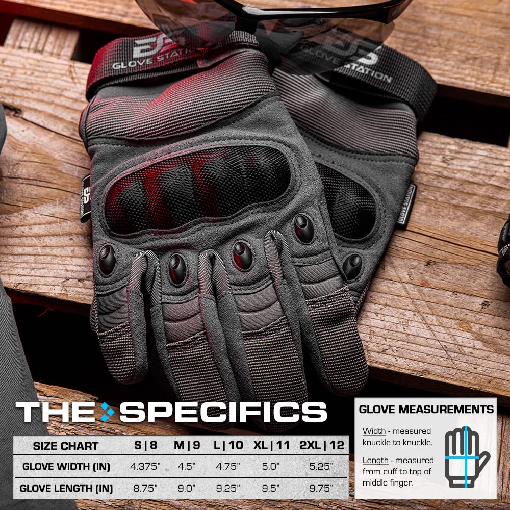 Glove Station - Tactical Shooting Hard Knuckle Gloves for Men and Woman with Touchscreen Fingers - Durable and Comfortable Hand-Gear for Outdoor Work Shooting and Hunting - Gray/Medium