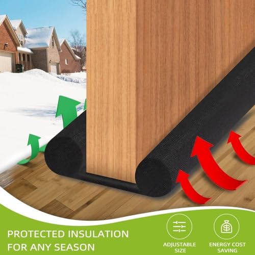 Ticanble Door Draft Stopper, Adjustable Length 24" to 38",Bold Diameter 2", Energy Saving, Dust Proof, Soundproofing, Weather Stripping Reusable Door Sweeps, Machine Washable, Black