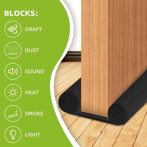 Ticanble Door Draft Stopper, Adjustable Length 24" to 38",Bold Diameter 2", Energy Saving, Dust Proof, Soundproofing, Weather Stripping Reusable Door Sweeps, Machine Washable, Black