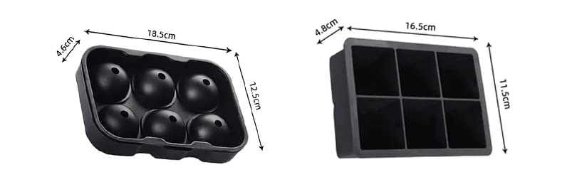 Set of 2 Round and Square Silicone Ice Cube Tray with Lid - Silicone Trays for Freezer, Ball & Square Ice Cube Mold for Cocktail & Bourbon - BPA Free