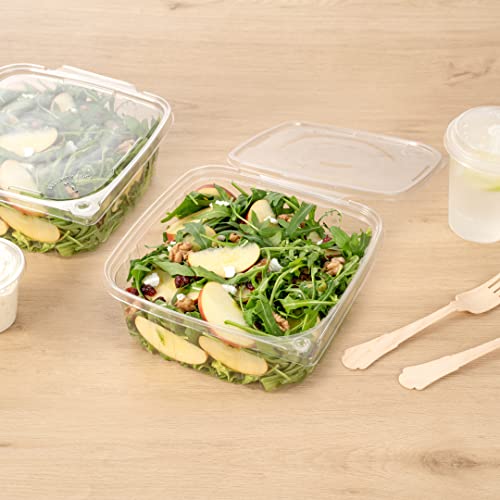 Restaurantware Tamper Tek 64 Ounce Take Out Containers 100 Tamper-Evident Deli Containers - Hinged Lid Freezable Clear Plastic Meal Prep Containers Disposable For Carry Out Or Lunches