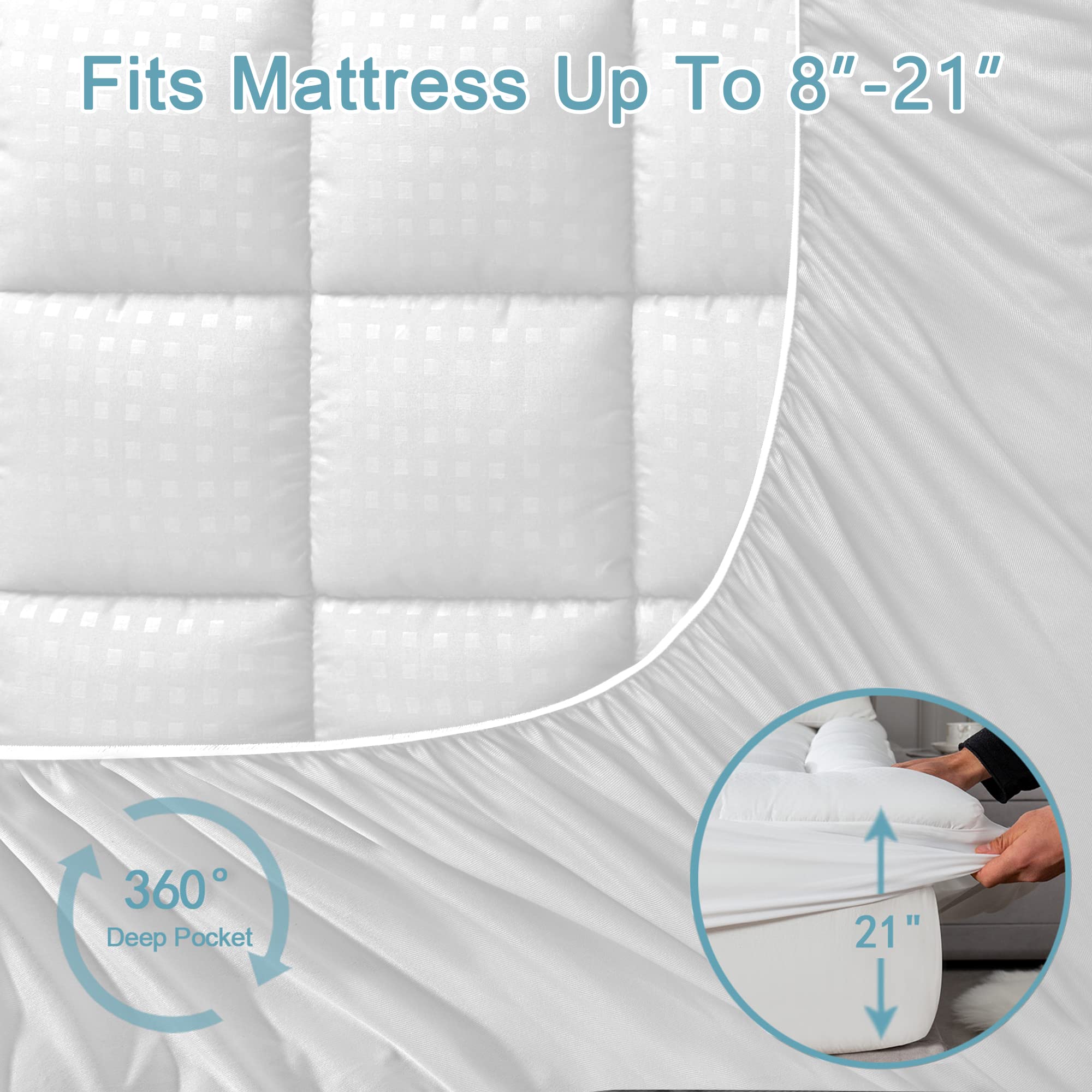 HYLEORY Full Mattress Pad Quilted Fitted Mattress Protector Cooling Pillow Top Mattress Cover Breathable Fluffy Soft Mattress Topper with 8-21" Deep Pocket