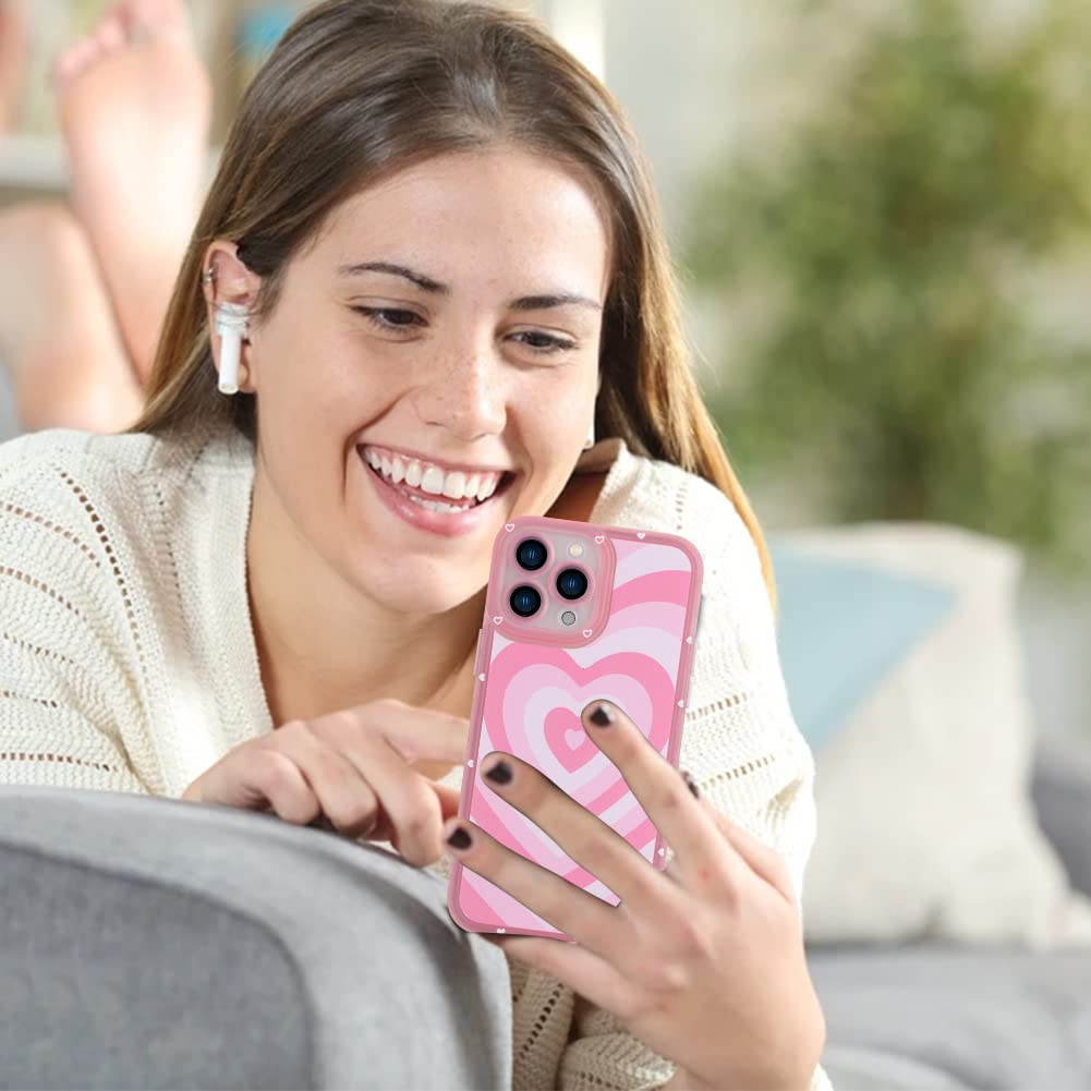 AIGOMARA Compatible with iPhone 11 Pro Max Case Pink Heart Print Cute Pattern Case for Women Girl Full Camera Protective Soft TPU Shockproof Phone Cover for iPhone 11 Pro Max