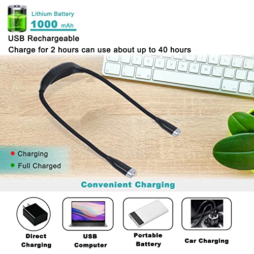 Book Light, Book Light for Reading in Bed, Fast Recharge, Neck Reading Light Slim with 3 Modes, Super Flexy, Hands Free Versatile Neck Light, Up to 70 Hours.Gift for Knitting, Sewing, Camping. (Black)
