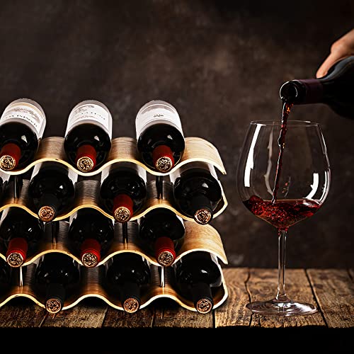 TRUDING Countertop Wine Rack - 14 Bottle Freestanding Wine Bottle Holder Stand - 4 Tier Wooden Wine Storage Rack - Wavy Wine Organizer for Cabinet Pantry Home Kitchen Bar