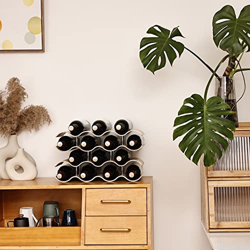 TRUDING Countertop Wine Rack - 14 Bottle Freestanding Wine Bottle Holder Stand - 4 Tier Wooden Wine Storage Rack - Wavy Wine Organizer for Cabinet Pantry Home Kitchen Bar