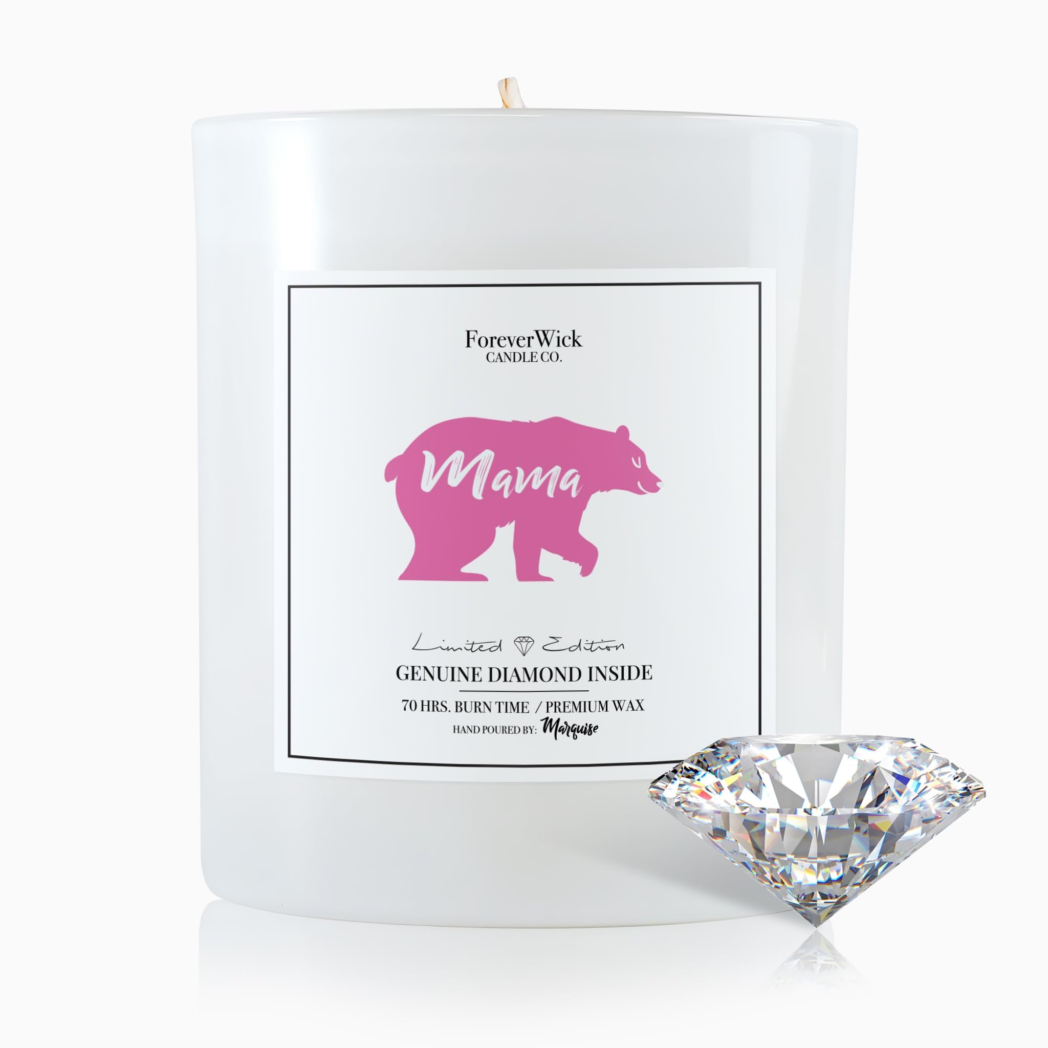 Mama Bear Surprise Candle with Diamond Inside | Foreverwick Candles | Scented Soy Candles Gifts for Women Anniversary Candle Wax | Mom Candles All-Natural Organic Soy Candle 14oz | 70h