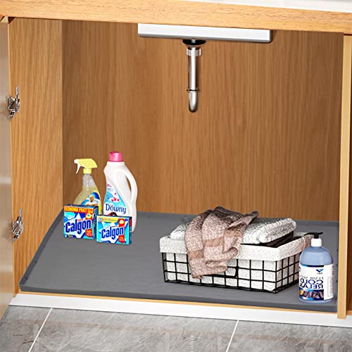 Jitner Under Sink Mat for Kitchen Waterproof, 34" x 22" Silicone Under Sink Tray, Flexible Sink Cabinet Protector Mats with Drain Hole for Kitchen & Bathroom, Hold up to 3 Gallons Liquid