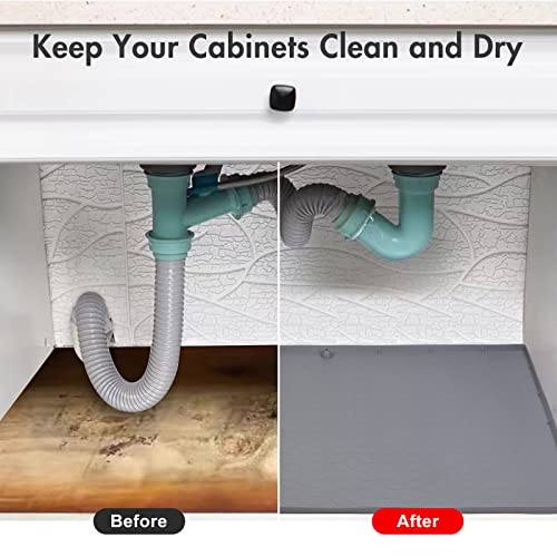 Jitner Under Sink Mat for Kitchen Waterproof, 34" x 22" Silicone Under Sink Tray, Flexible Sink Cabinet Protector Mats with Drain Hole for Kitchen & Bathroom, Hold up to 3 Gallons Liquid