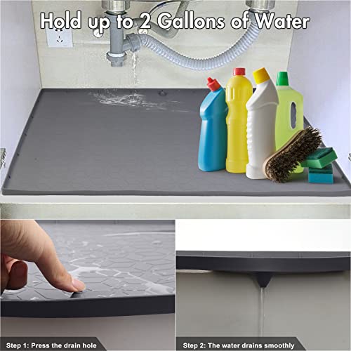 Jitner Under Sink Mat for Kitchen Waterproof, 34" x 22" Silicone Under Sink Tray, Flexible Sink Cabinet Protector Mats with Drain Hole for Kitchen & Bathroom, Hold up to 3 Gallons Liquid