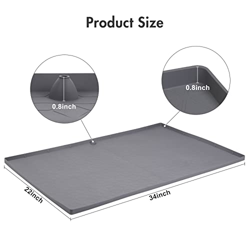 Jitner Under Sink Mat for Kitchen Waterproof, 34" x 22" Silicone Under Sink Tray, Flexible Sink Cabinet Protector Mats with Drain Hole for Kitchen & Bathroom, Hold up to 3 Gallons Liquid