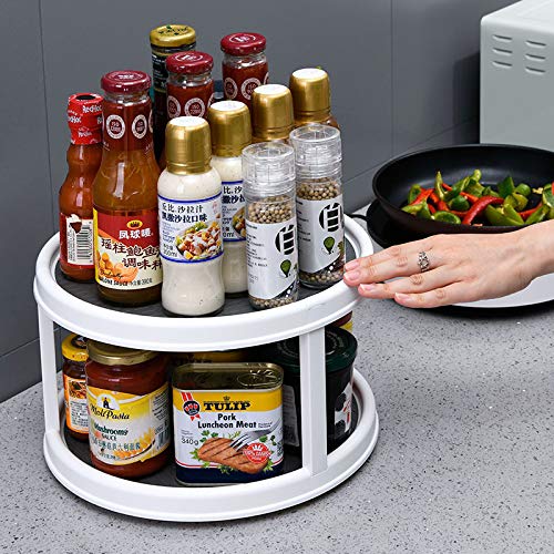 RomanticDesign Lazy Susan Turntable Spice Organizer 2-Tier Non-Skid 11.8 Inch Spice Rack Cabinet Organizer for Cabinets and Pantry, Blue