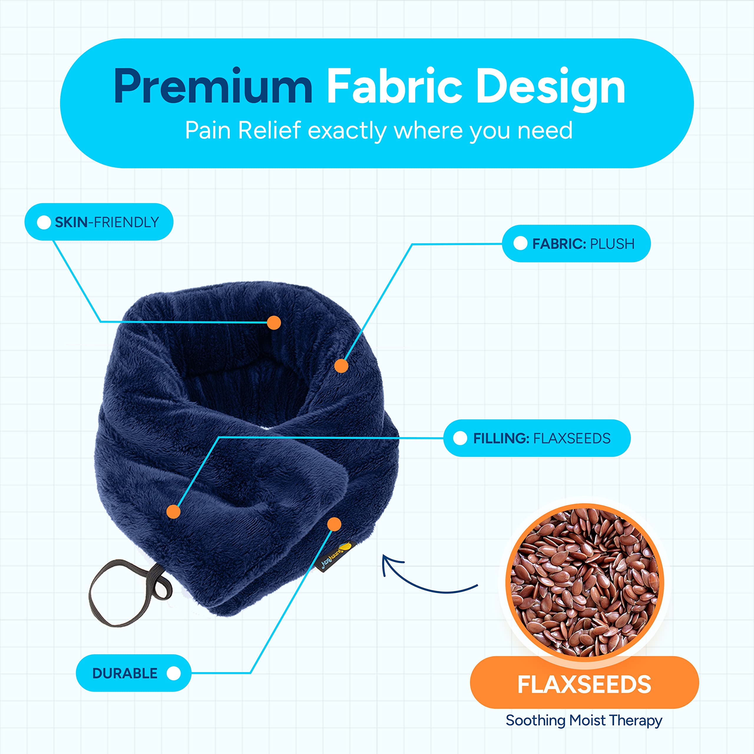SunnyBay Microwave Heating Pad, Microwavable Heated Neck and Shoulder Wrap, Multipurpose Moist Hot/Cool 2.5lb Bean Bag Pack with Plush Cover and Elastic Fastener, FSA HSA Eligible, 26x5 Inches, Blue