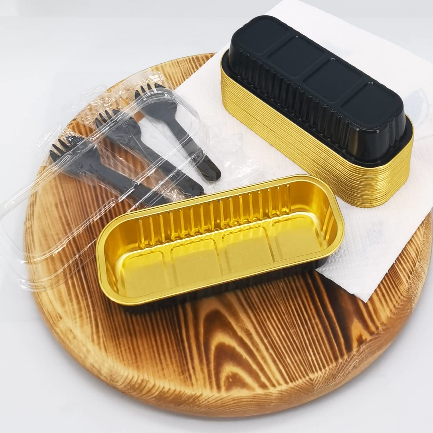 LNYZQUS Aluminum Foil Mini Loaf Pans with Lids 50 Pack, 6.8oz Rectangle Baking Cups Muffin Tins,Disposable Baking Tins Mini Baking Pans Holders -Black In Gold