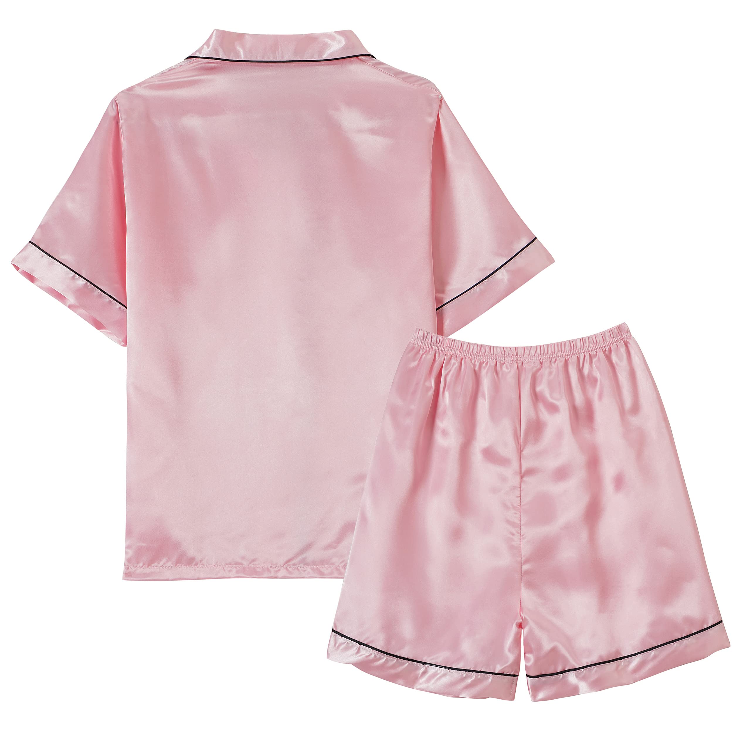 Vopmocld Big Kids Unisex Pjs Set Girls Boys Silk Pajama Sets Satin Clasic Sleepwear Summer 2 Pieces Button Down Nighty, Pink, 12