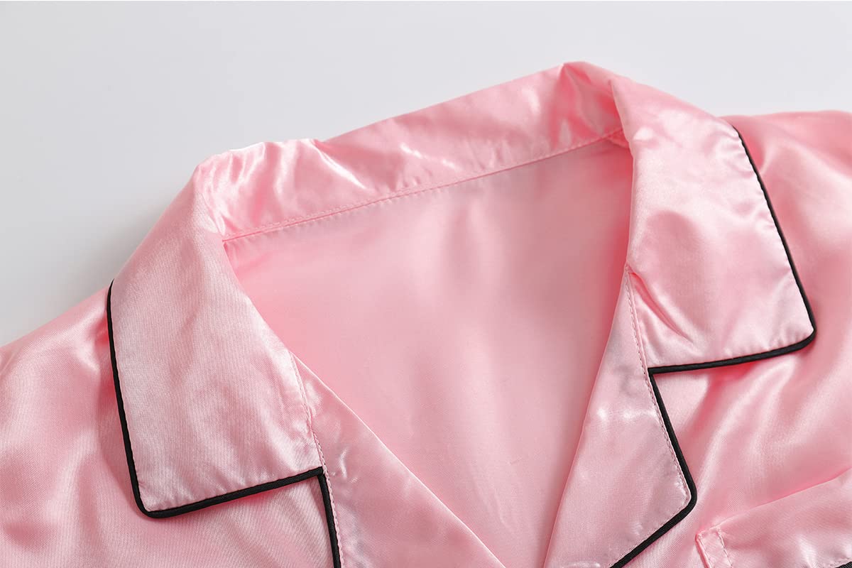 Vopmocld Big Kids Unisex Pjs Set Girls Boys Silk Pajama Sets Satin Clasic Sleepwear Summer 2 Pieces Button Down Nighty, Pink, 12