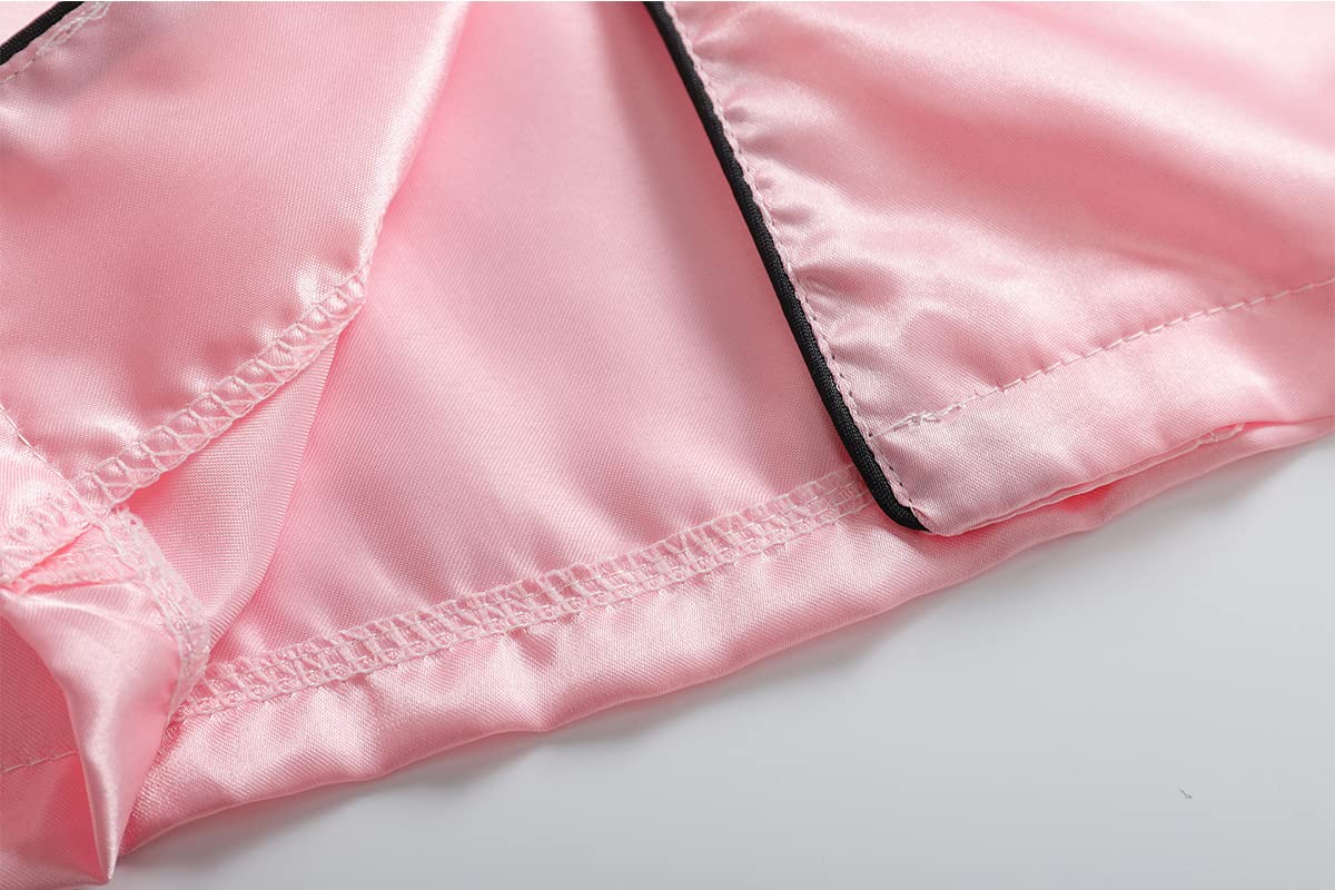 Vopmocld Big Kids Unisex Pjs Set Girls Boys Silk Pajama Sets Satin Clasic Sleepwear Summer 2 Pieces Button Down Nighty, Pink, 12