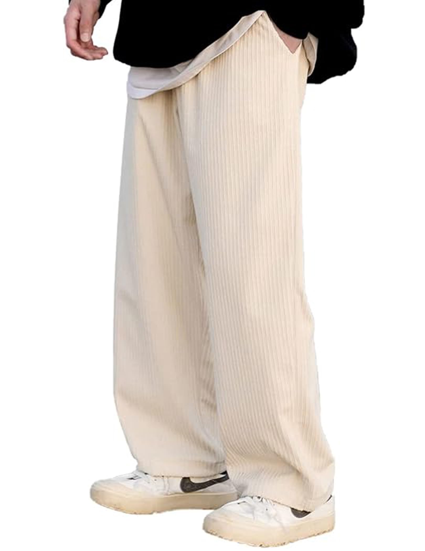 Aelfric Eden Mens Corduroy Vintage Cargo Sweatpants Long Solid Elastic Waist Casual Pants Hip Hop Streetwear Pants Khaki Large