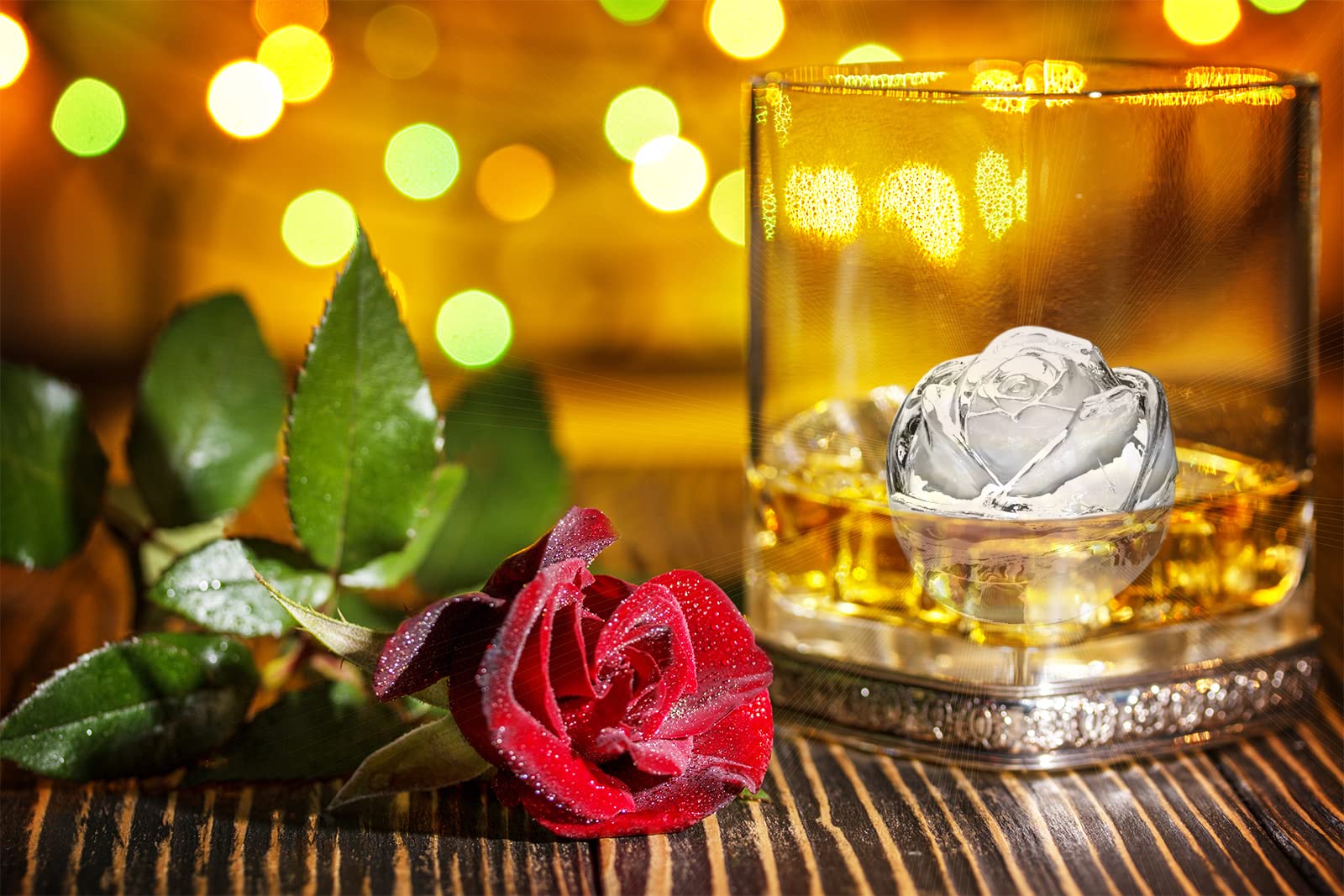 Ice Cube Tray, HANCELANT 2.5inch Ice Cube Molds, 2 Cavity Silicone Rose & 2 Diamond Ice Ball Maker, Easy Release Large Ice Cube Form for Chilling Cocktails, Whiskey, Bourbon & Homemade Juice (Gray)
