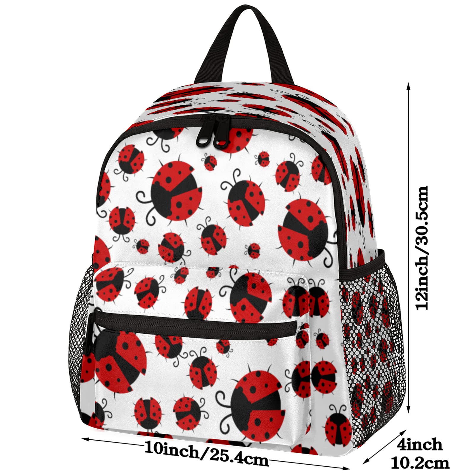 Pardick Cute Kids Backpack Red Ladybug Toddler Backpack with Chest Strap for Boys Girls Red Ladybug Print Lightweight Kindergarten Children Schoolbag Nursery Elementary Travel Bag