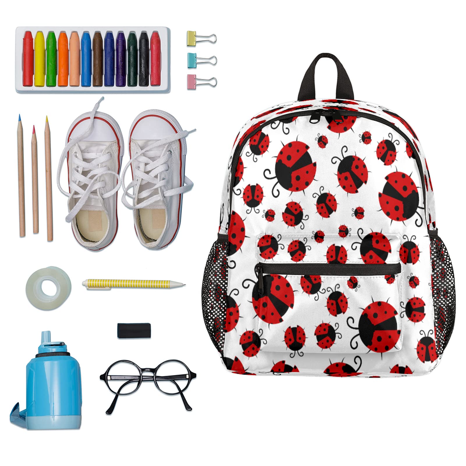 Pardick Cute Kids Backpack Red Ladybug Toddler Backpack with Chest Strap for Boys Girls Red Ladybug Print Lightweight Kindergarten Children Schoolbag Nursery Elementary Travel Bag