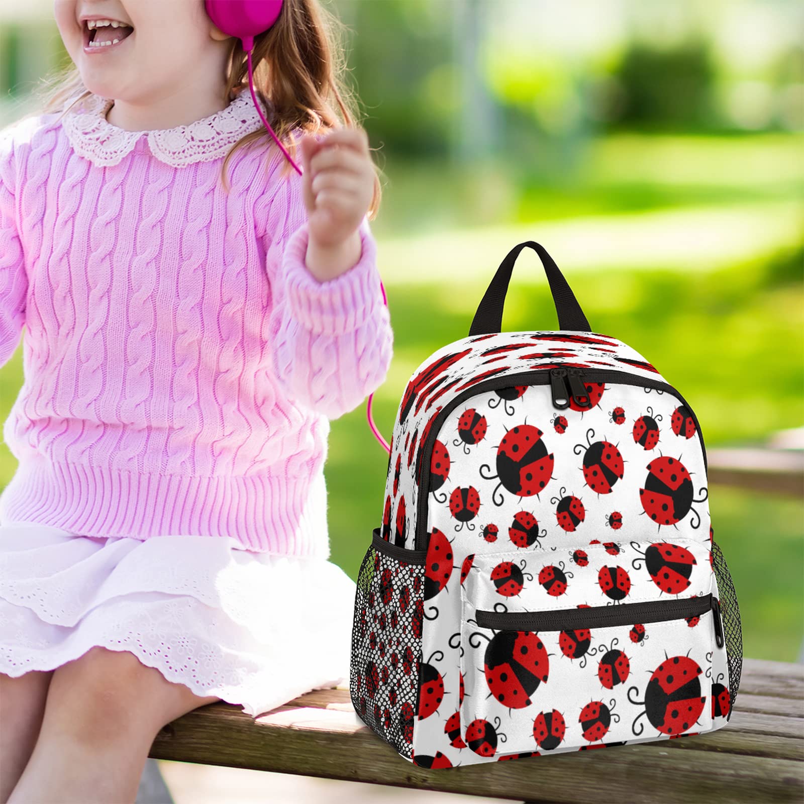 Pardick Cute Kids Backpack Red Ladybug Toddler Backpack with Chest Strap for Boys Girls Red Ladybug Print Lightweight Kindergarten Children Schoolbag Nursery Elementary Travel Bag