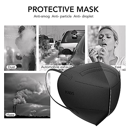 YIDERBO KN95 Face Masks 50Pack, 5-Ply Breathable Disposable Face Mask Filter Efficiency≥95%, Black