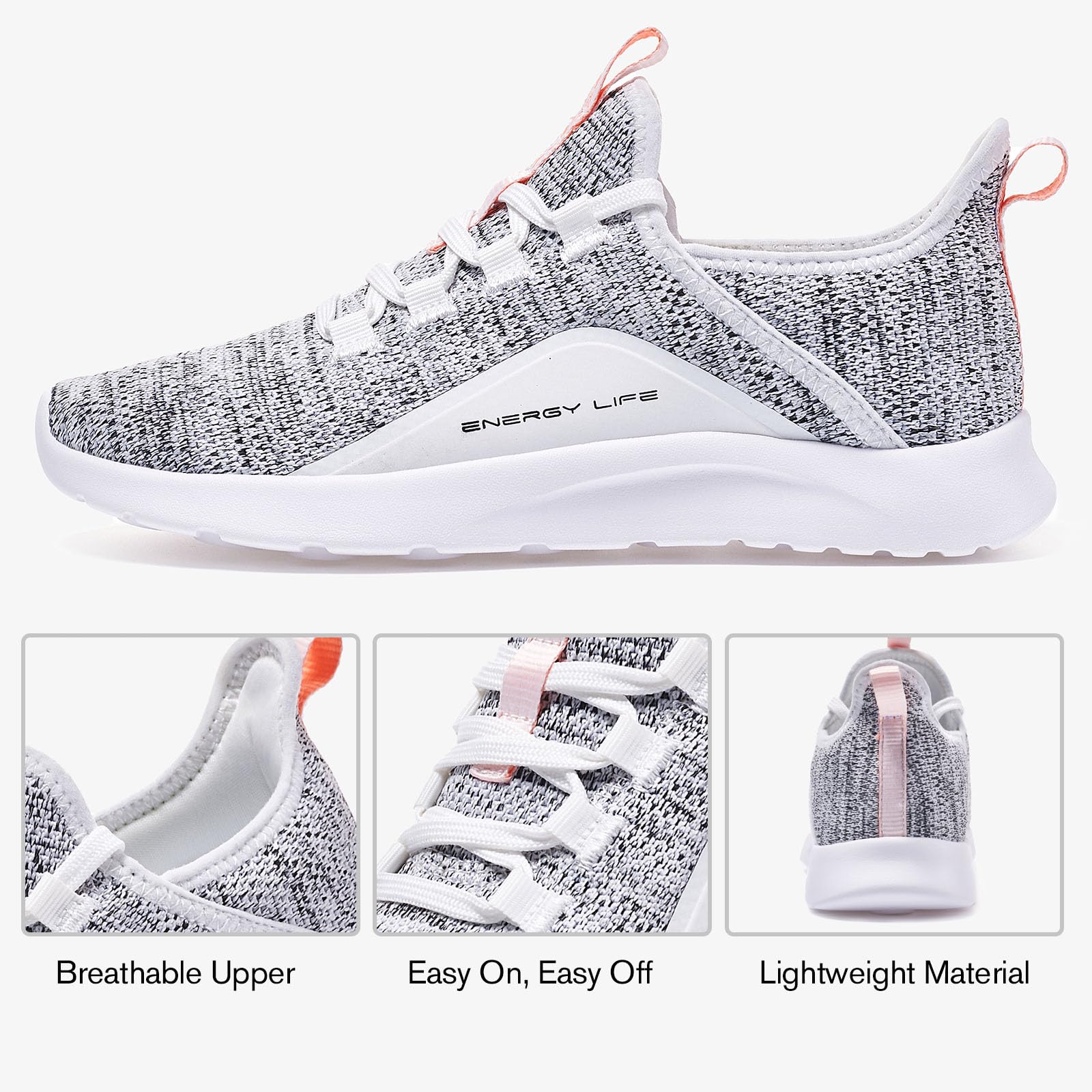 ALEADER Women's Energycloud Slip On Walking Shoes Pure Running Shoes for Gym Workout Treadmill Running Errands White Gray Size 6 US