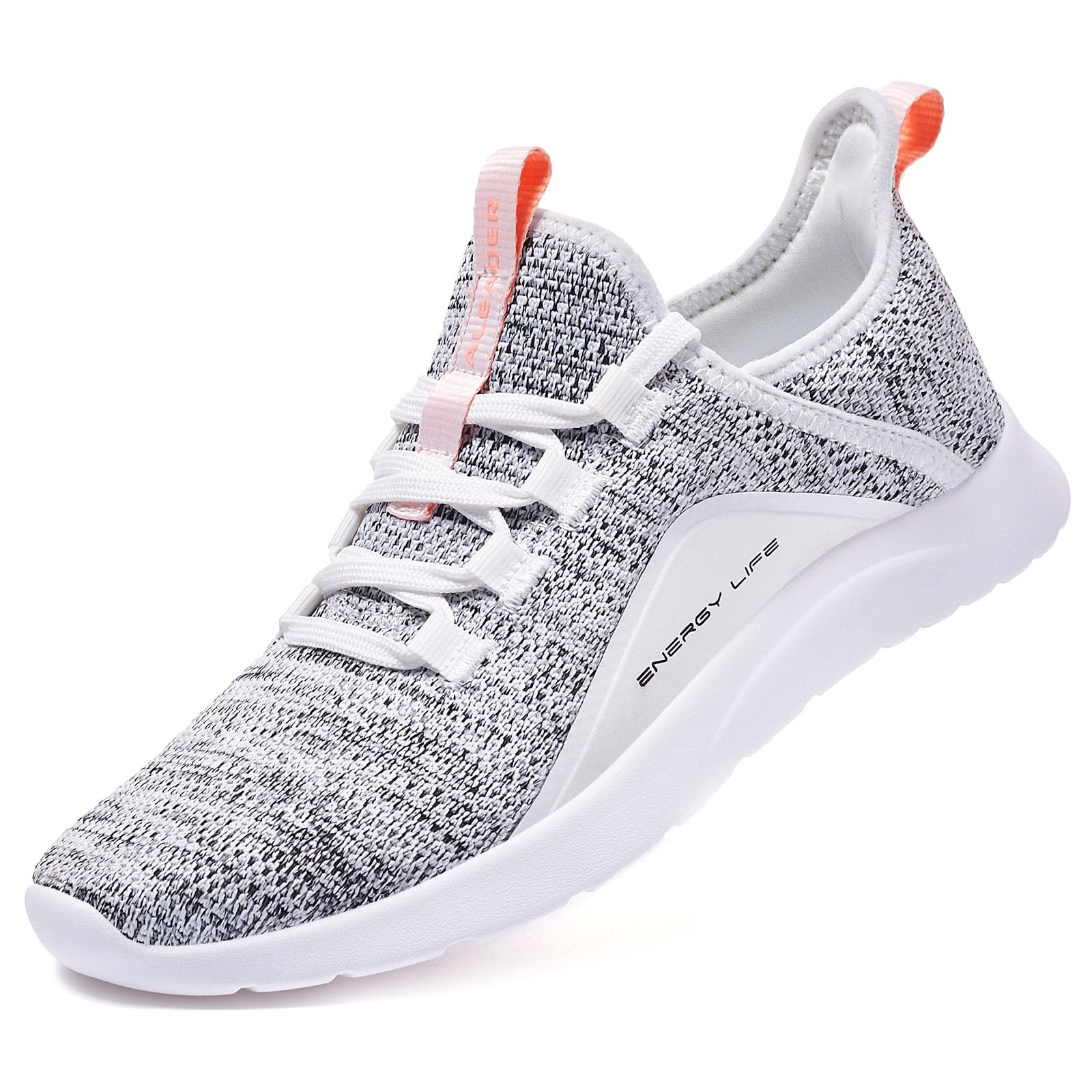 ALEADER Women's Energycloud Slip On Walking Shoes Pure Running Shoes for Gym Workout Treadmill Running Errands White Gray Size 6.5 US