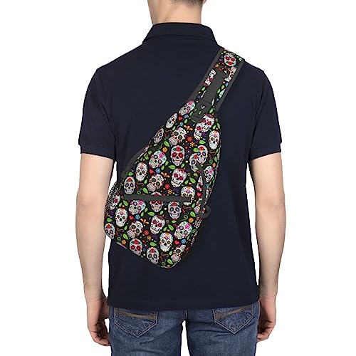 qyopvli Sugar Skull Sling Bag Crossbody Backpack Hiking Travel Daypack Chest Bag Lightweight Shoulder Bag For Women Men