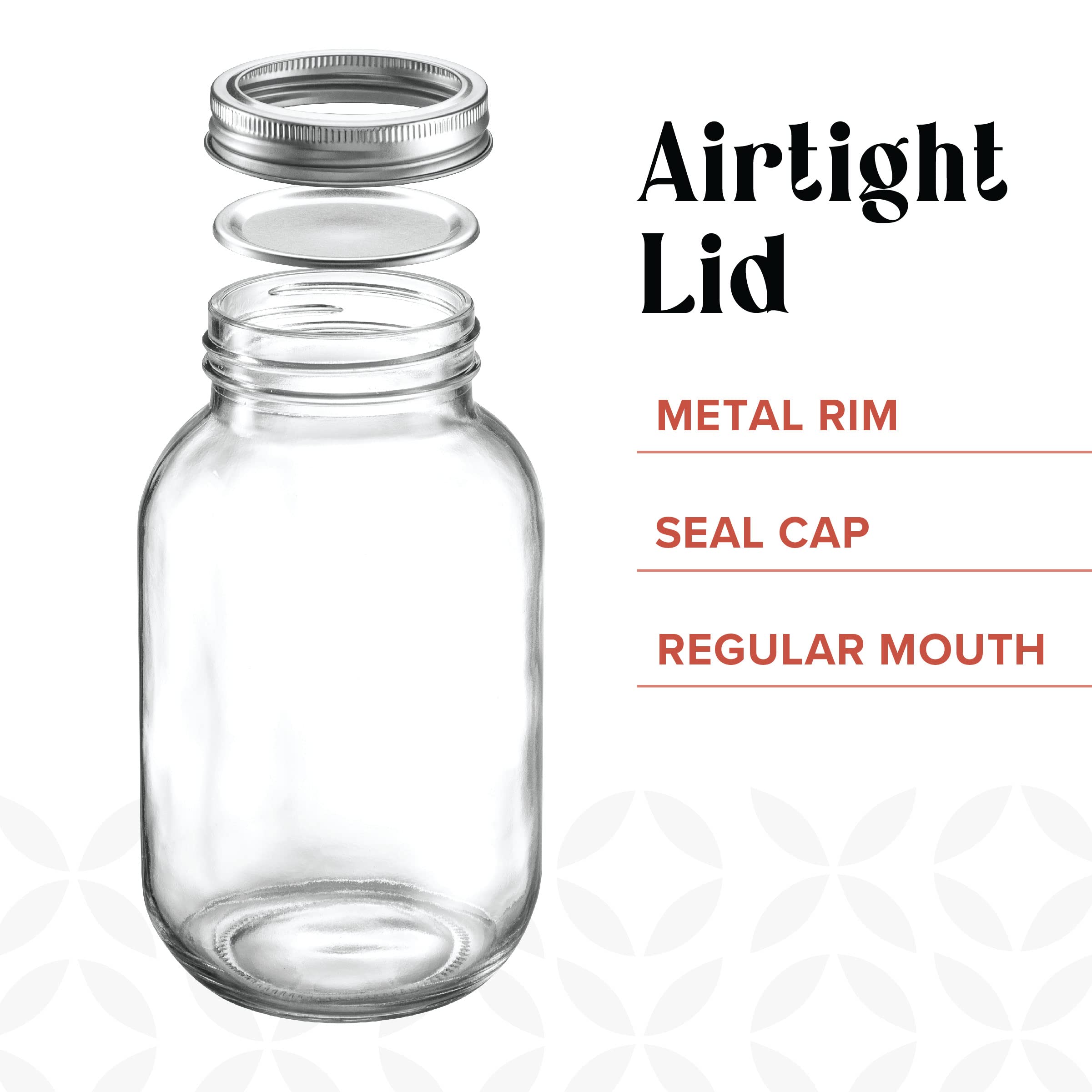 [6 Pack] 32 oz. Regular-Mouth Glass Mason Jars - with Metal Airtight Lids and Bands 1 quart Large for Canning, Preserving, & Meal Prep