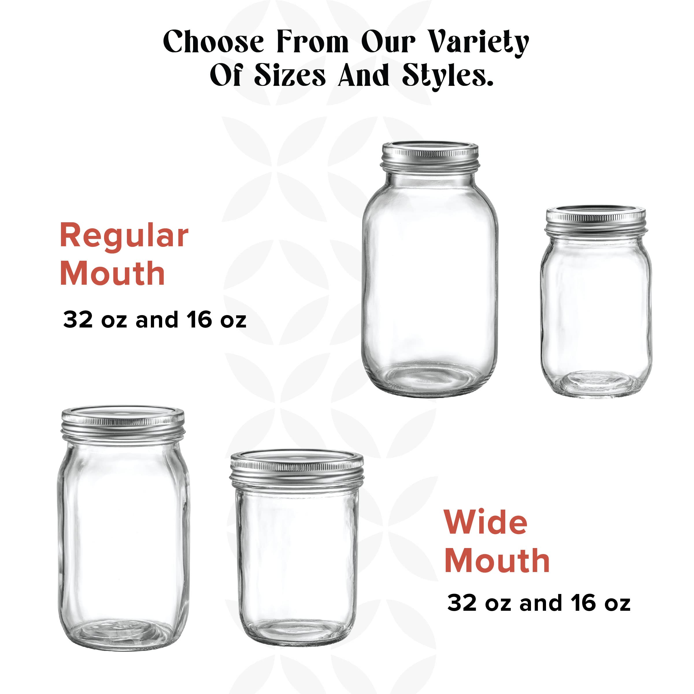 [6 Pack] 32 oz. Regular-Mouth Glass Mason Jars - with Metal Airtight Lids and Bands 1 quart Large for Canning, Preserving, & Meal Prep