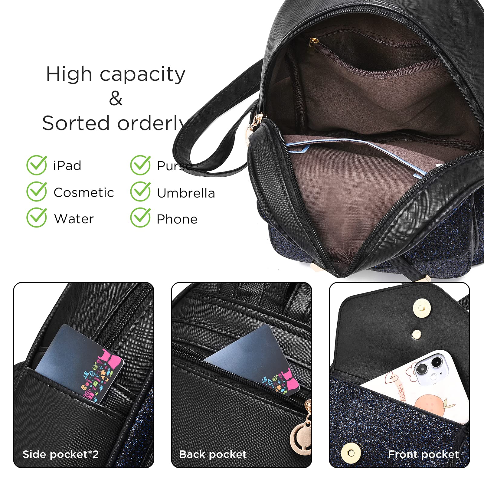 I IHAYNER Cute Sequin Mini Backpack for Women Small Bowknot Leather Purse Fashion Backpack Purse for Women (Purple)