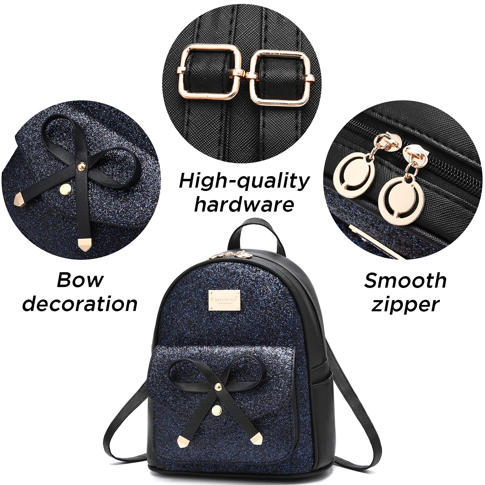 I IHAYNER Cute Sequin Mini Backpack for Women Small Bowknot Leather Purse Fashion Backpack Purse for Women (Purple)