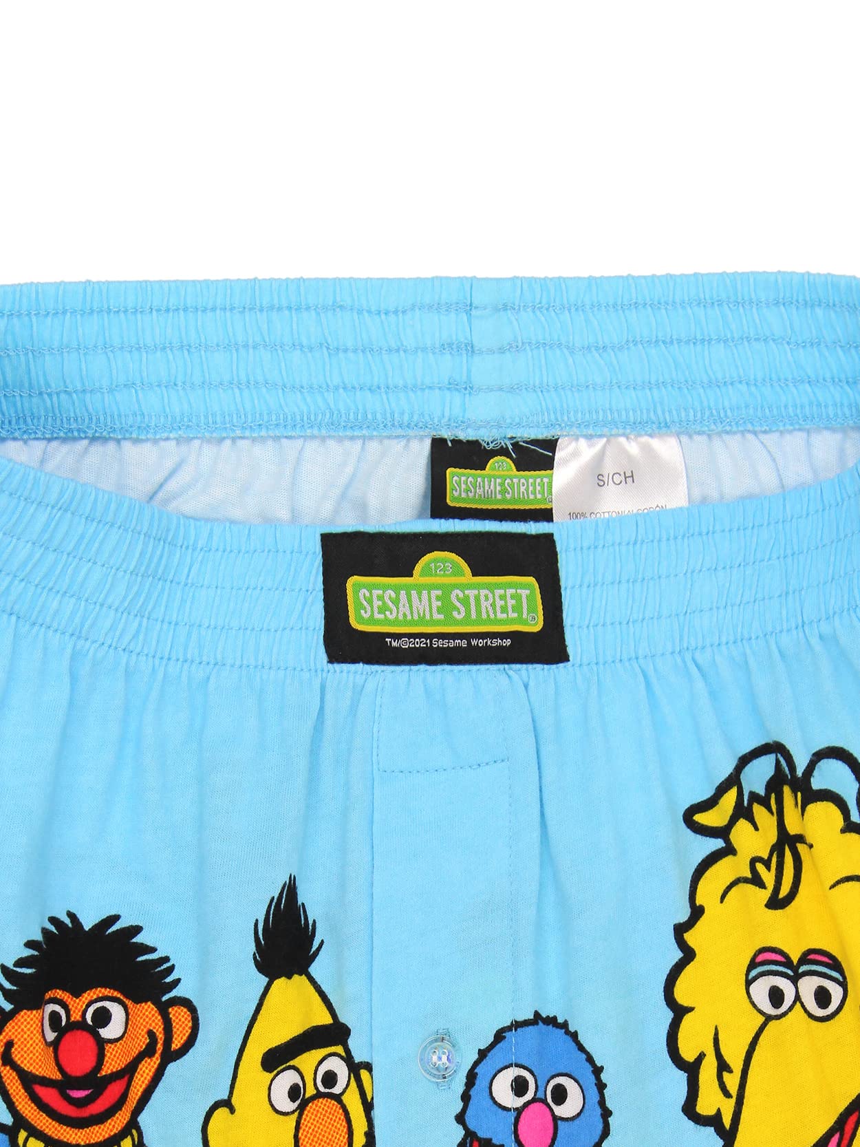 Sesame Street Elmo Cookie Monster Men's Button Fly Boxer Lounge Shorts (Medium, Multicolor)