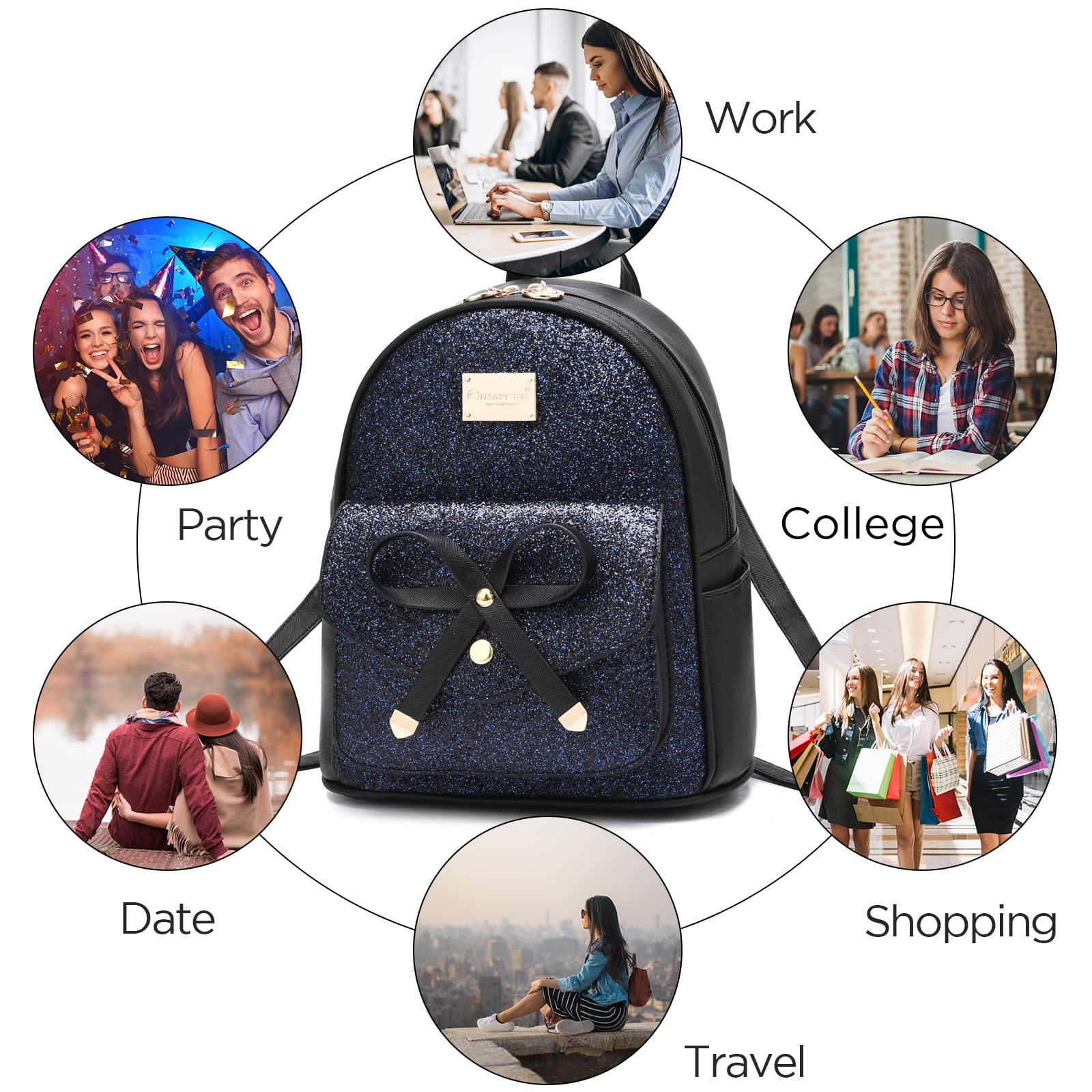 I IHAYNER Cute Sequin Mini Backpack for Women Small Bowknot Leather Purse Fashion Backpack Purse for Women (Purple)