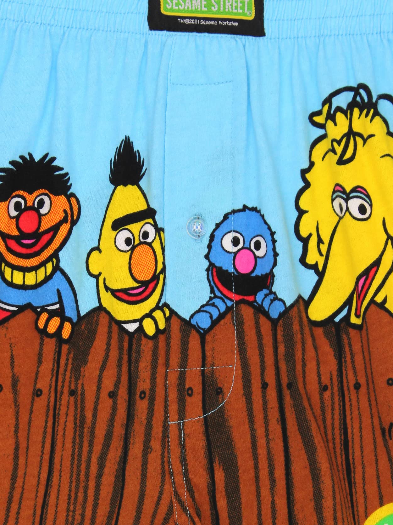 Sesame Street Elmo Cookie Monster Men's Button Fly Boxer Lounge Shorts (Medium, Multicolor)