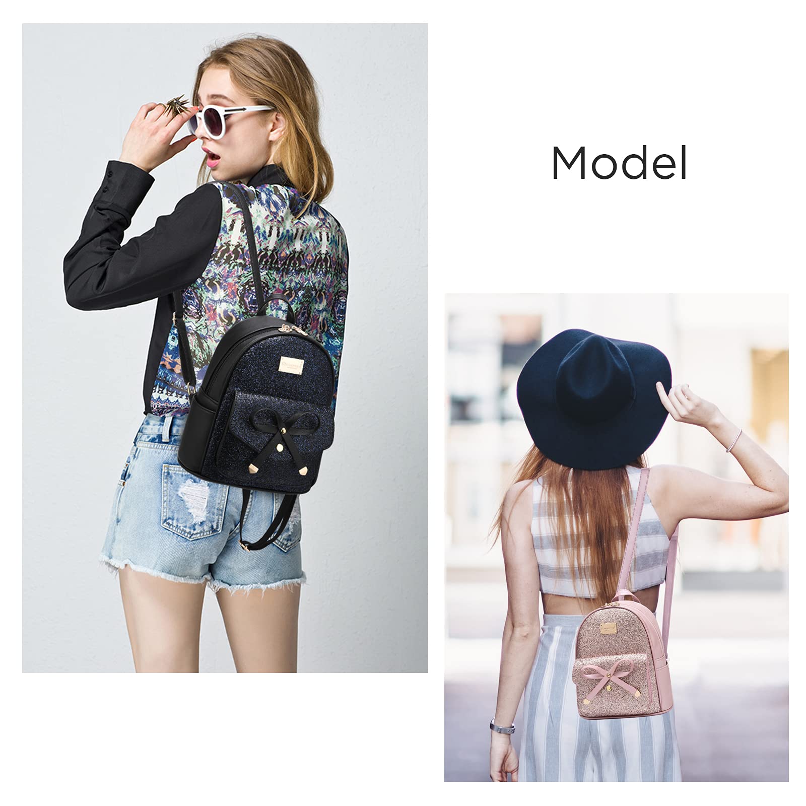 I IHAYNER Cute Sequin Mini Backpack for Women Small Bowknot Leather Purse Fashion Backpack Purse for Women (Purple)