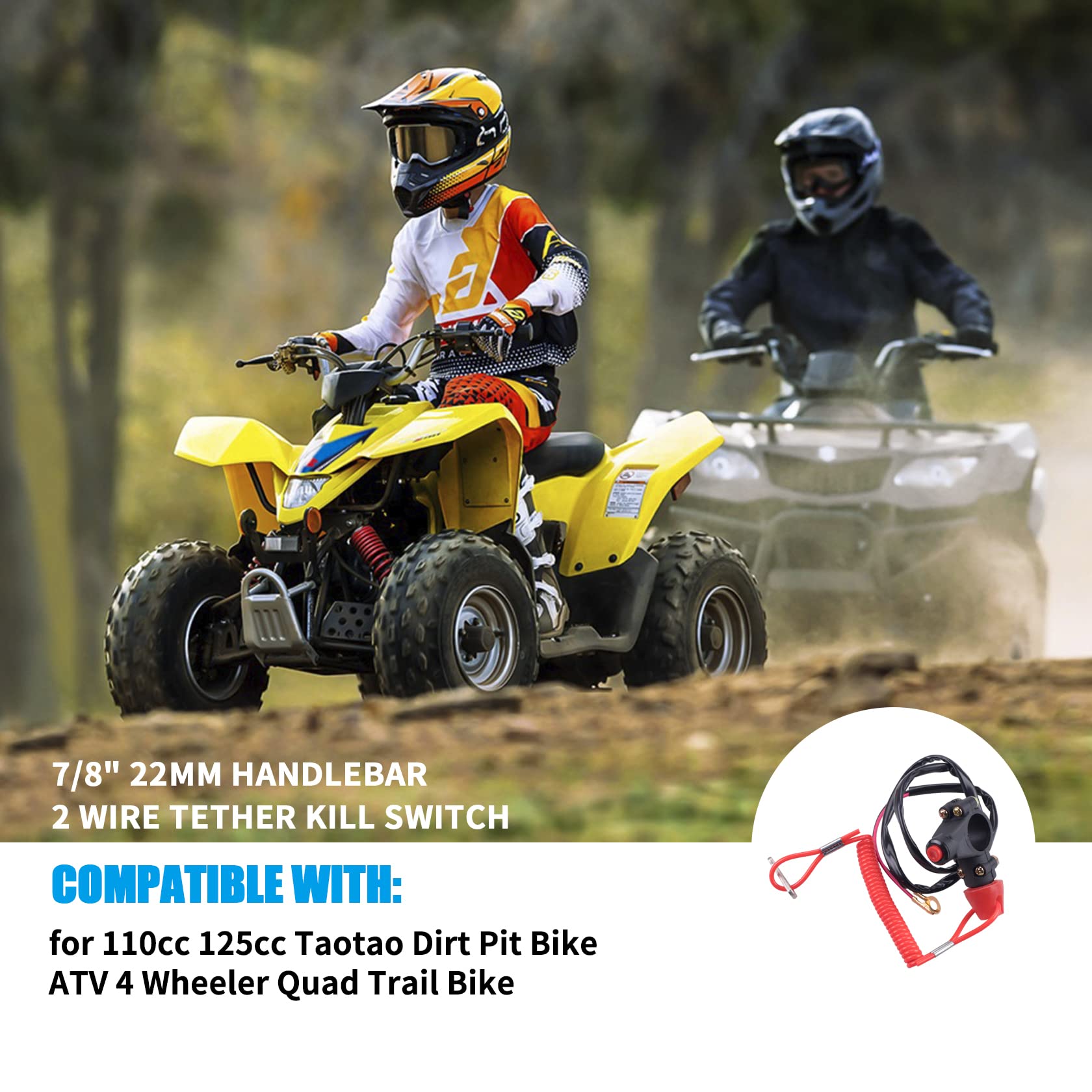 JINGKE 7/8" 22mm Handlebar 2 Wire Tether Kill Switch Apply to Taotao 110cc 125cc Dirt Pit Bike ATV 4 Wheeler Quad Trail Bike
