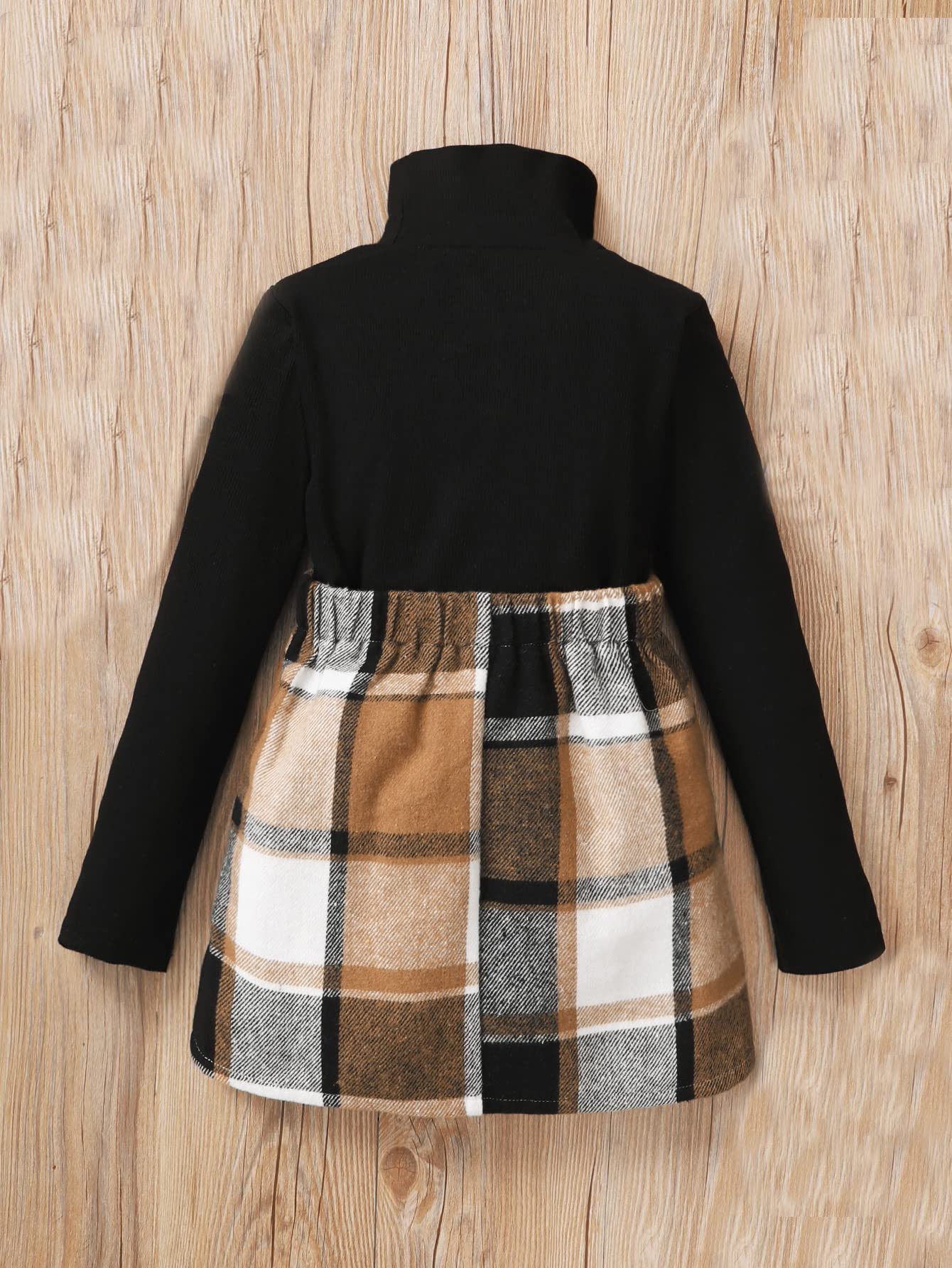 Floerns Girls 2 Piece Outfit High Neck Tee Shirt with Plaid Mini Skirt Set Black Multi 8 Years