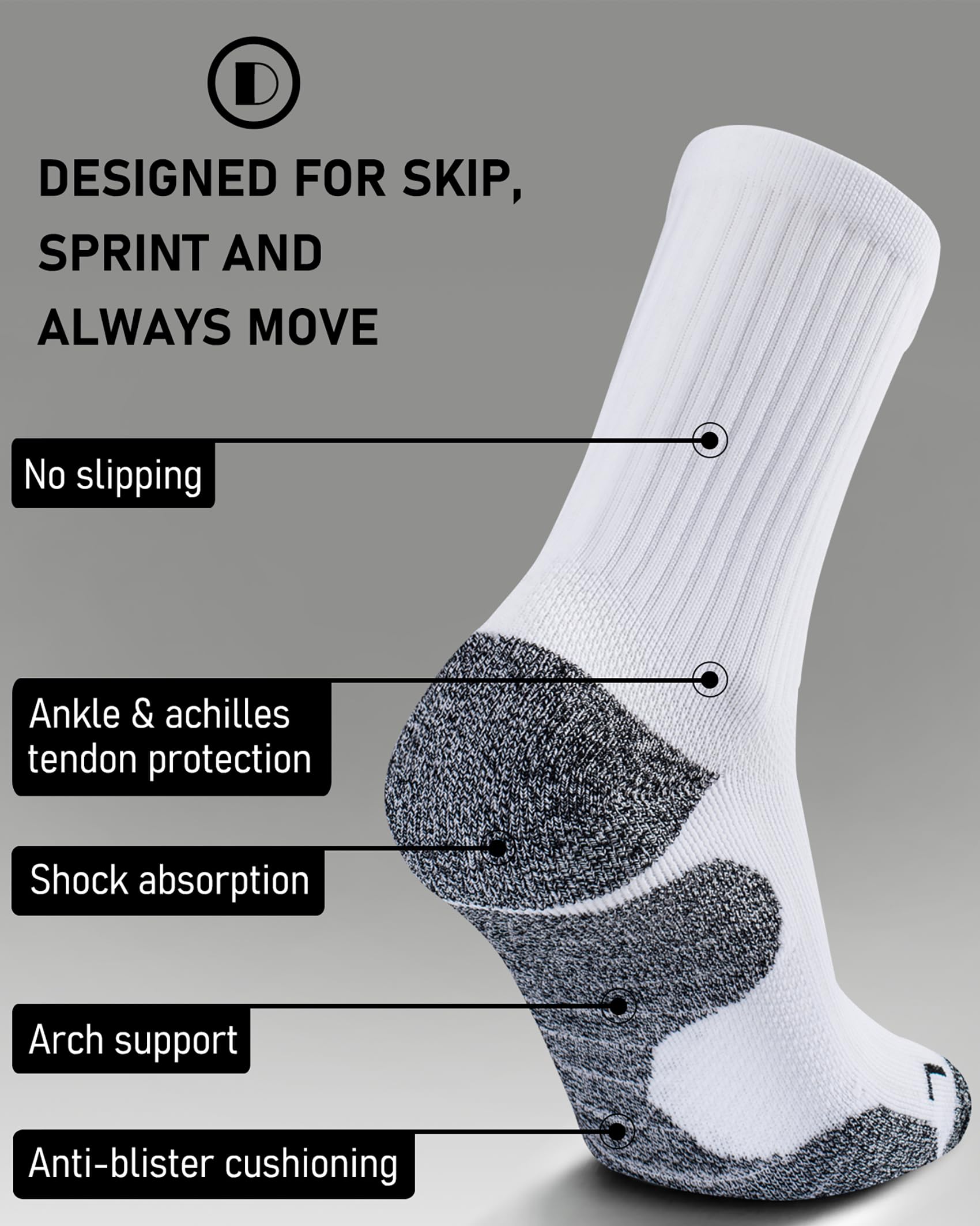 SITOISBE Cushioned Compression Unisex Mid-crew Socks 4-Pack, X-Large, White